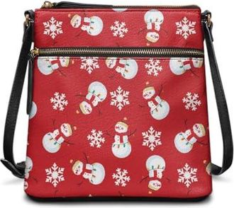 Coloranimal Sac &agrave; bandouli&egrave;re imperm&eacute;able en cuir synth&eacute;tique pour femme avec plusieurs poches, Joli bonhomme de neige flocon de neige