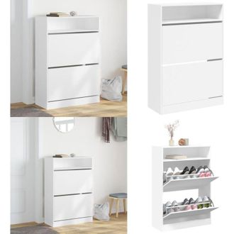 vidaXL Vidaxl - Schuhschrank mit 2 Klappen Weiß 80x34x116 cm - Schuhschrank - Schuhregal - Holzwerkstoffmöbel - Garderobe - Aufbewahrungsbox - Home & Living