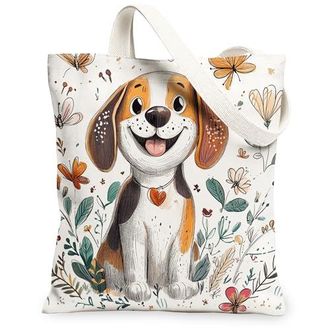 Generic Sac fourre-tout en toile motif beagle printanier pour le shopping, 33 x 38,1 cm, sac d&eacute;picerie r&eacute;utilisable pour femme, peinture danimaux domestiques,