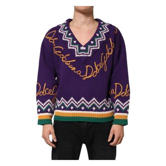 Dolce & Gabbana Lila Wolle DG Logo Strickpullover - - Knitwear - Herren - Mehrfarbig - M