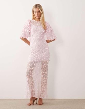 Vero Moda Robe longue &agrave; manches bouffantes et sequins ronds - Rose tutu