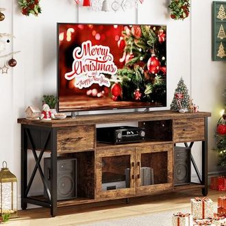 Generic Meuble TV, Meuble Tele de Style Industriel, Table TV 140 cm avec Deux Meubles, pour T&eacute;l&eacute;viseurs 45/50/55 Pouces, Meuble t&eacute;l&eacute; en Bois pour Salon, Salle