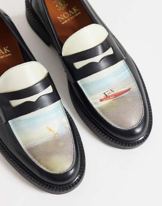 Noak in Portugal gefertigter Leder-Loafer mit grafisch bedrucktem Blatt-Multi
