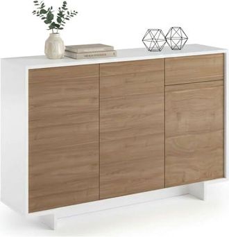 Dmora Sideboard Aneto, Wohnzimmer-Sideboard, Wohnzimmer-Buffet mit 3 T&uuml;ren und 1 Schublade, 100% Made in Italy, 134 x 35 x 87 cm, Wei&szlig; und Eiche