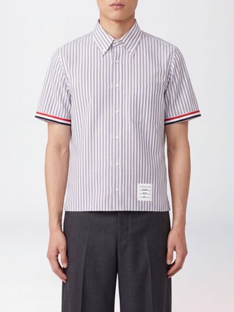 Thom Browne Kurz&auml;rmeliges, gestreiftes Baumwollhemd von mit Button-Down-Kragen