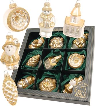 Krebs Glas Lauscha Weihnachtsdekoration/Christbaumschmuck aus Glas - Gemischte Formen & Figuren - Farbe: Gold - Menge: 9 Stück - Größe: ca. 6-8 cm