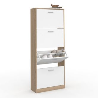 IDMarket Schuhschrank 24 Paar KLARK Buche-Nachbildung 4 wei&szlig;e T&uuml;ren