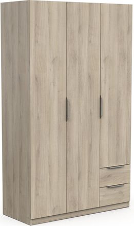 Demeyere Moderner Kleiderschrank, 3 Türen, 2 Schubladen, 4 Fächer, Eiche, Kronberg, 119,4 x 51,1 x 203 cm, Holzwerkstoff, Grau