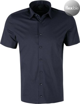 Olymp Herren Kurzarmhemd blau Slim Fit