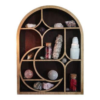 Generic Mondregal - Pilz-Pr&auml;sentationsregal aus Holz, &auml;sthetisches Kristall-Aufbewahrungsregal, Wanddekorationseinheit, mit nat&uuml;rlichem Holzfinish | Gebogene 