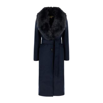 Michael Kors Fauxpelzbesatz Wollmantel - - Coats - Damen - Blau - L
