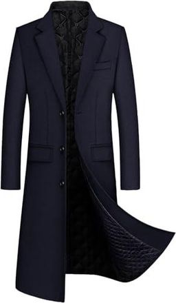 Generic Manteau de printemps long en laine m&eacute;lang&eacute;e pour homme - Simple boutonnage classique &eacute;l&eacute;gant, bleu, XS