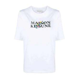 Maison Kitsun&eacute; Classic Logo Flowers Print T-Shirt - - Tops - Damen - Wei&szlig; - M