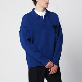 Ami Elektrisch blauer Ami de Coeur Polopullover aus Wolle