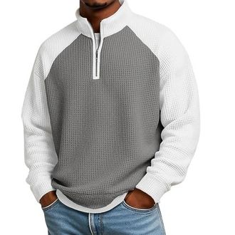 Generico Sweat &agrave; capuche pour homme sans capuche avec fermeture &eacute;clair 1/4 col semi-haut, pull d&eacute;contract&eacute; &agrave; manches longues en coton pour salle de sport, lois