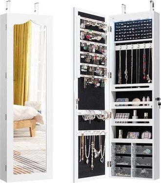 Costway Schmuckschrank für Tür- und Wandmontage, Sipegelschrank, mit Ganzkörperspiegel, abschließbar Weiß - Costway