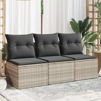 vidaXL Gartensofa mit Kissen 3-Sitzer Hellgrau Poly Rattan - Vidaxl