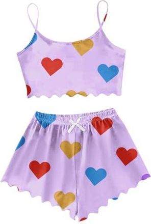 Generic Ensemble de v&ecirc;tements de nuit pour femme Saint Valentin Simple Chemise de nuit Baggy Nuit Doux V&ecirc;tements de nuit Mignon Ventre Nu Cami Top et Short av