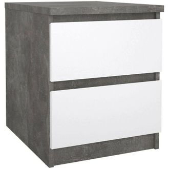 Dmora Nachttisch Azar, Niedrige Kommode, Tisch, Multifunktionaler Nachttisch, 50x40 h50 cm, Zement und Gl&auml;nzendes Wei&szlig; - Dmora