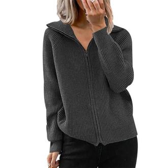 Generic Cardigan &agrave; fermeture &eacute;clair pour femme - Style d&eacute;contract&eacute; - Couleur unie - Manches longues - Pull tricot&eacute; tendance pour lautomne, gris, XXL