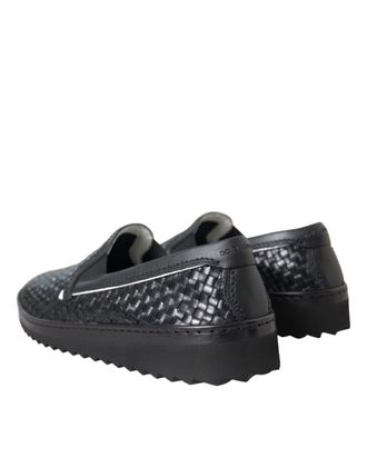 Dolce & Gabbana Black Woven Buffalo Leather Men Loafers Shoes Calfskin
