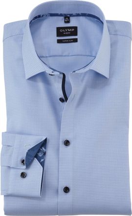 Olymp Herren Oberhemd Langarm No. Six,Faux Uni,375 No 6 six - super Slim (H16),21 New York Kent-2,bleu 11,38