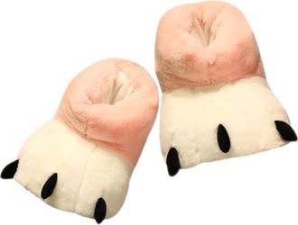 BESTONZON Pantoufles DIntérieur Fourrés pour Femmes Pantoufles DHiver Moelleuses Semelle Antidérapante Motif Pattes de Chat Couleur Rose Taille Unique 36-40