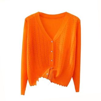 Generic Cardigan en soie pour femme - Chemisier dext&eacute;rieur ample - &Eacute;paules ajour&eacute;es - Petit ch&acirc;le - Haut en tricot, Orange, Taille XS