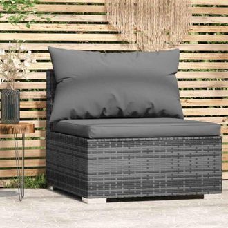 vidaXL Canap&eacute; central de jardin avec coussins gris r&eacute;sine tress&eacute;e - Vidaxl