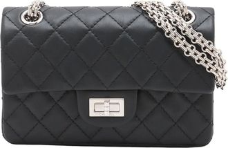 Chanel 2021-2025 mini Reissue 2.55 Single Flap Schultertasche aus gestepptem Kalbsleder - Schwarz