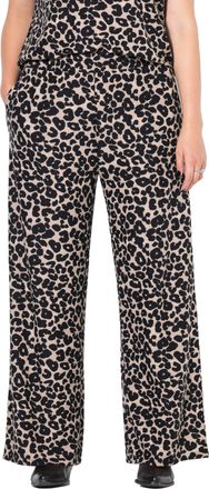 STUDIO UNTOLD Damen gro&szlig;e Gr&ouml;&szlig;en &Uuml;bergr&ouml;&szlig;en Plus Size Hose, Wide Legs, Waffelstruktur, Leo Sand-beige 44 843566301-44