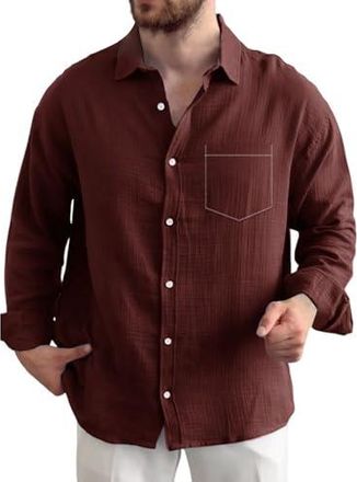 Generic Chemise de loisirs &agrave; manches longues pour homme - Chemise de travail surdimensionn&eacute;e - Infroissable - Chemise traditionnelle boutonn&eacute;e - Chemise &agrave; man