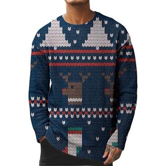 Generic Pull de Noël amusant pour homme - Grande taille - Pull dhiver doux et chaud à manches longues - Costume de vacances, bleu marine, 3XL