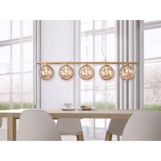 Luce-Ambiente-Design Pendelleuchte HONEY 5-flammig Gold-Glaskugeln Bernstein, Breite 100cm