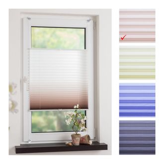 Liedeco Klemmfix Plissee Farbverlauf verspannt mit Klemmträger/Breite x Höhe: 45x130 cm/Farbe: Braun/Plissee farbig/lichtdurchlässig verstellbar/Innen-Montage