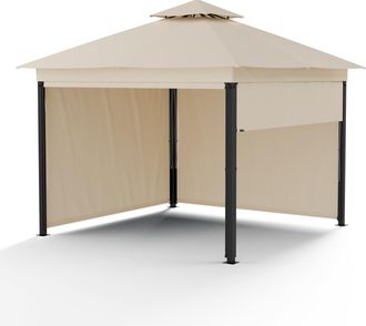 Blumfeldt Grandezza Cortina Pavillon 3x3 m - Stahlrahmen, Aufrollbare Seitenteile, Wetterfest & UV30+ Schutz, Gartenpavillon Beige