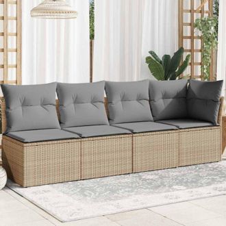 vidaXL Gartensofa mit Kissen 4-Sitzer Beige Poly Rattan - Vidaxl