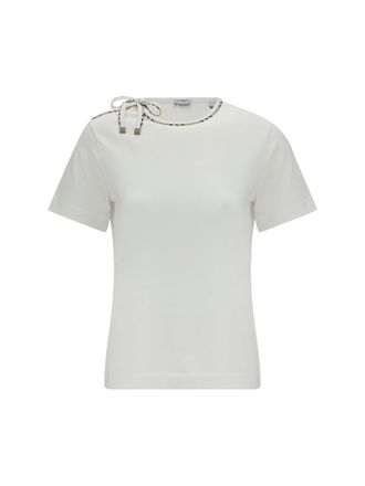 Burberry Womens Cotton Lace-Detail T-Shirt Chalk T-Shirts & Jerseys