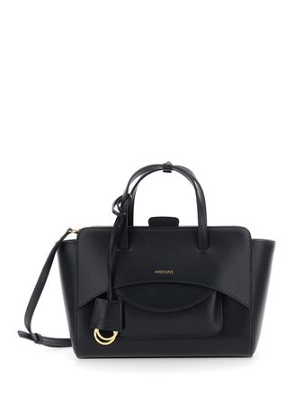 Hidesins Leather Flap Top Top Handle Bag - Black