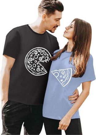 Generic 2026 Saint-Valentin Hommes et Femmes Saint-Valentin T-shirt Imprim&eacute; Pizza Casual Mode Manches Courtes Top (Femme), gris, L