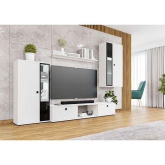 Furnix Furnix - Mediawand sarai Wohnwand 4-teilig mit led 240 x 180 x 40,2 cm Wei&szlig;