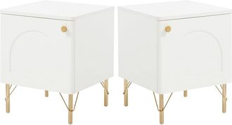 Vente-Unique 2er-Set Nachttische mit je 1 T&uuml;r - Wei&szlig; und Gold - ALOBARA