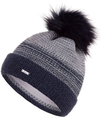 Faera M&uuml;tze Damen Winterm&uuml;tze warm gef&uuml;ttert mit Fleecefutter Kunstfell Bommelm&uuml;tze Winter Herbst Bommel Strickm&uuml;tze Beanie 60, Farbe:Blau