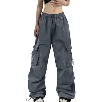 Generic Pantalon cargo baggy Y2K pour femme - Taille haute - Coupe ample - Taille &eacute;lastique - Style d&eacute;contract&eacute; - Streetwear - Taille haute - Randonn&eacute;e - Marc