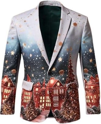 Generic Costume Noel Homme Manches Longues, Costumes De Noël pour Hommes Imprimé Blazer De Noël pour Les Affaires Et Le Commerce Christmas La Mode Mi Saison C