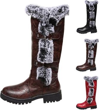Generic Bottes dhiver mi-mollet thermiques doubl&eacute;es de fourrure pour femme - &Eacute;paisses et chaudes &agrave; talon bas - R&eacute;sistantes &agrave; lusure - Antid&eacute;rapantes - Avec bo