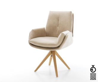DELIFE Drehstuhl Clea-Flex Mikrofaser Beige Vintage Holzgestell kantig Natur 180&deg; drehbar, Esszimmerst&uuml;hle