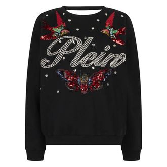 Philipp Plein Femme, Sweatshirts et sweats &agrave; capuche, Noir, Taille: 36 FR Open Back SweaT-shirt Tattoo Strass