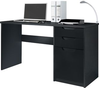 Vladon Schreibtisch Logan, Made in Germany, Bürotisch mit 2 Schubladen und 1 Tür, Schwarz matt/Schwarz matt (129 x 76 x 60 cm)