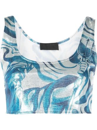 Alberta Ferretti haut crop &agrave; imprim&eacute; Swirl - Bleu